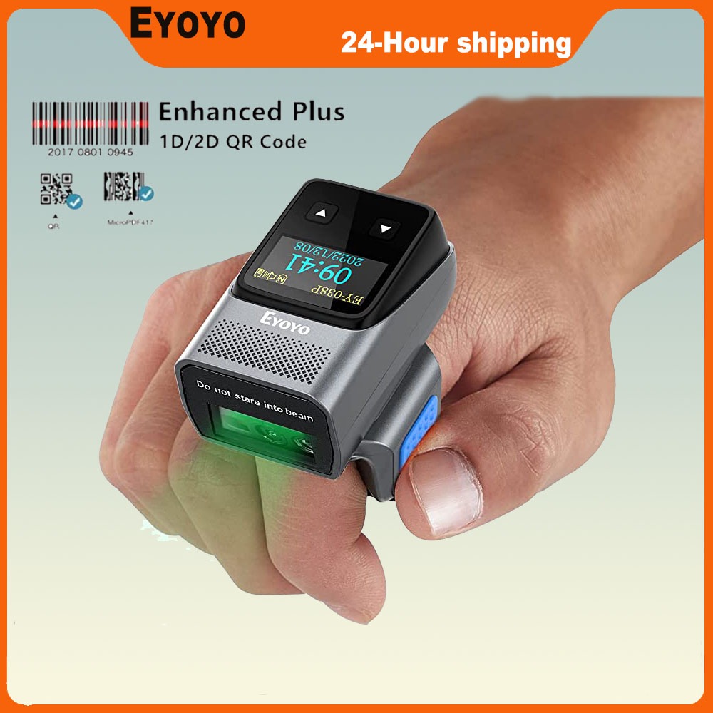 Eyoyo Wearable Ring Barcode Scanner with Display Mini 2D QR Bluetooth ...
