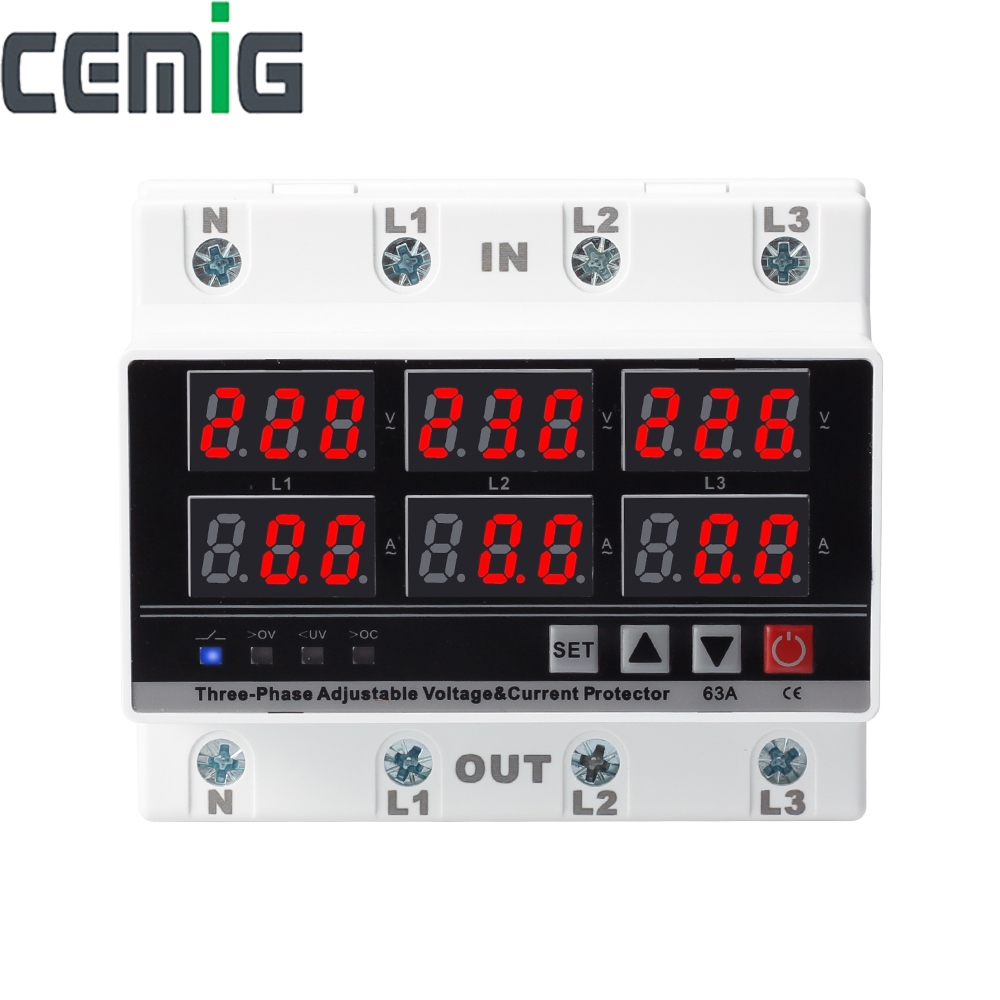 Din Rail 3 Phase Voltage Relay 3P+N Voltmeter Ammeter Over and Under ...