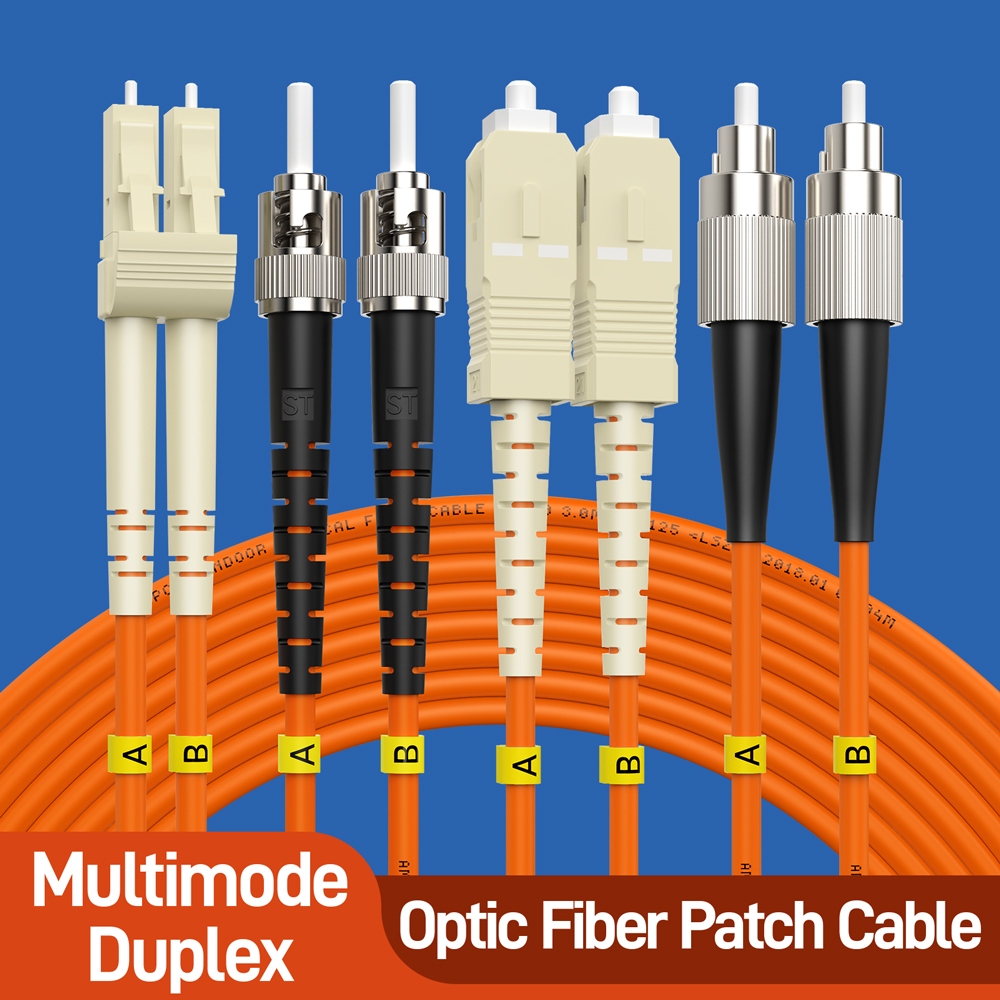 AMPCOM SC FC Optical Fiber Patch Cable 50/125μm UPC to UPC Duplex OM2 Multimode LSZH (OFNR) 3 ...