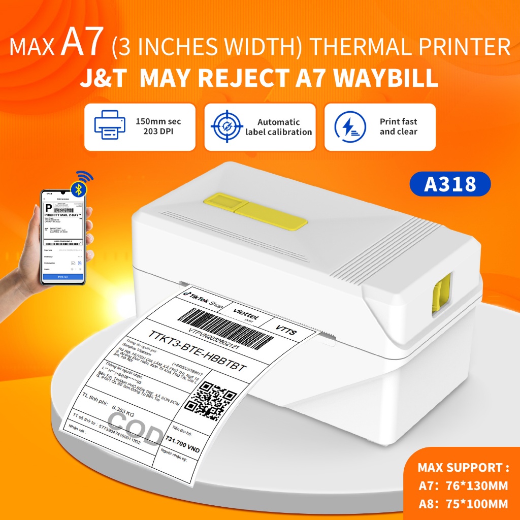Flashlabel 3 inches Thermal Waybill Printer mini -A318, A7 Size ...