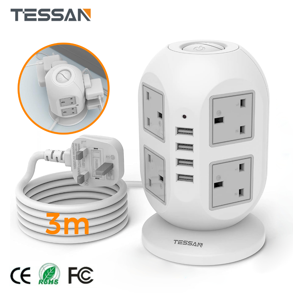 3M Extension Cord Surge Protector Tower Extension Socket Power Strip ...