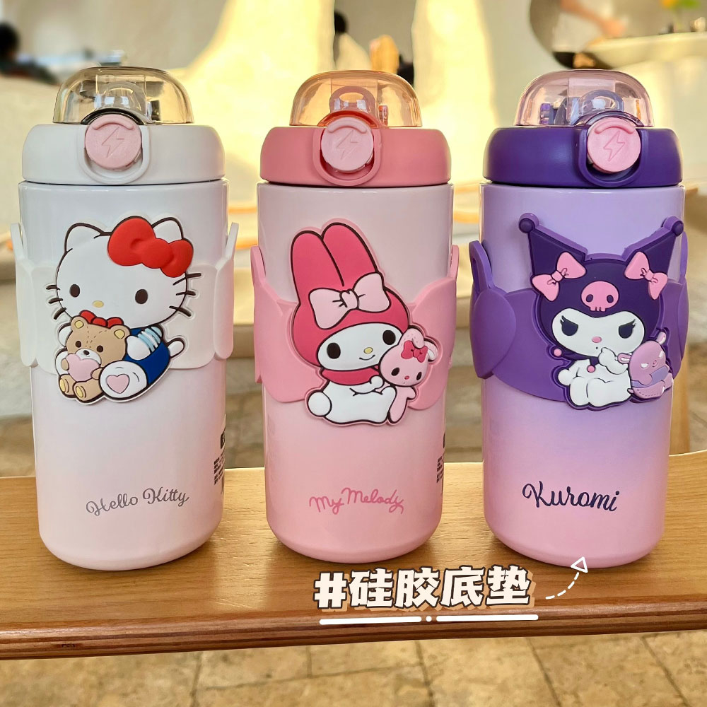500ML Sanrio Straw Thermos Cup 316 Stainless Steel Thermos Cup Portable Kettle Sanrio Cartoon ...
