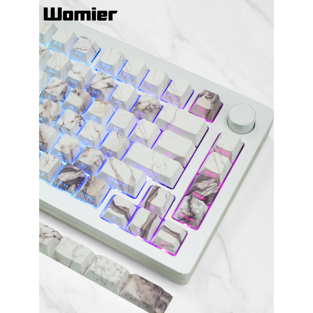 WOMIER 136 Keys Dye-sub Keycaps Marble White Side Printed Shine Through ...