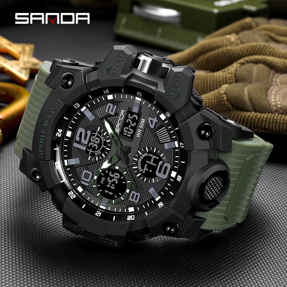 SANDA Sports Military Men's Watches Waterproof Dual Display Quartz ...