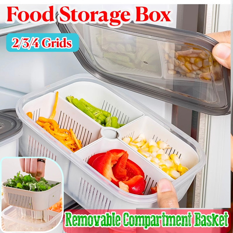 2/3/4 Grids Food Storage Box Kitchen Accessories Refrigerator Crisper ...