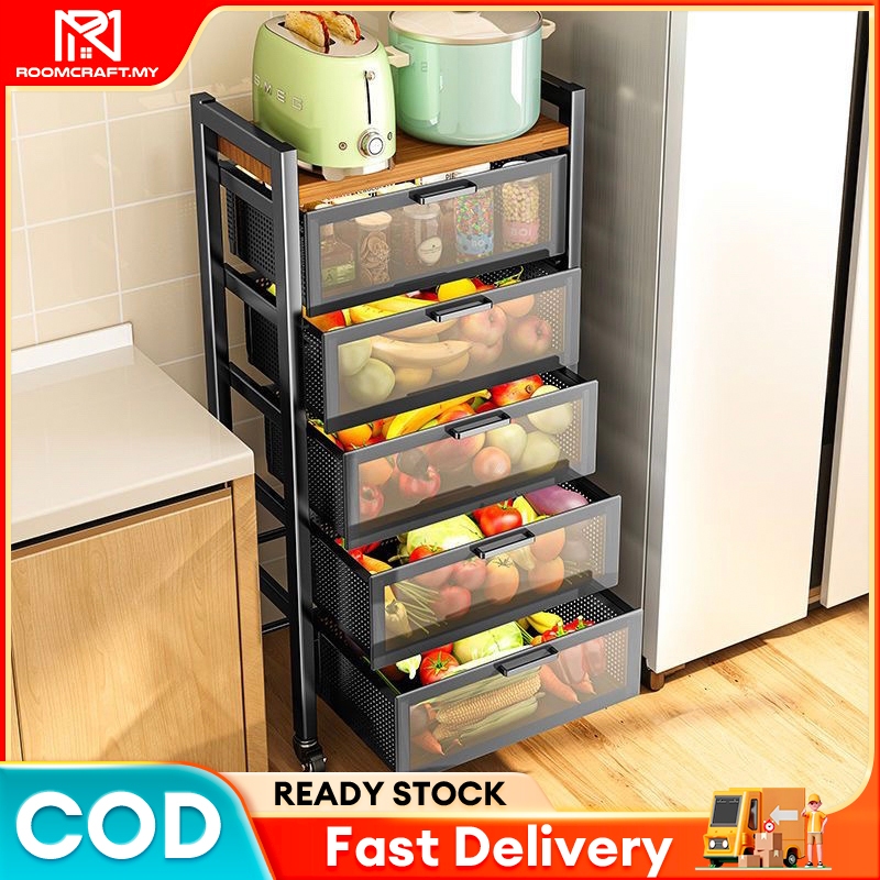6 Layer Stainless Steel Kitchen Sliding Cabinet Rak Rak Dapur Basket ...