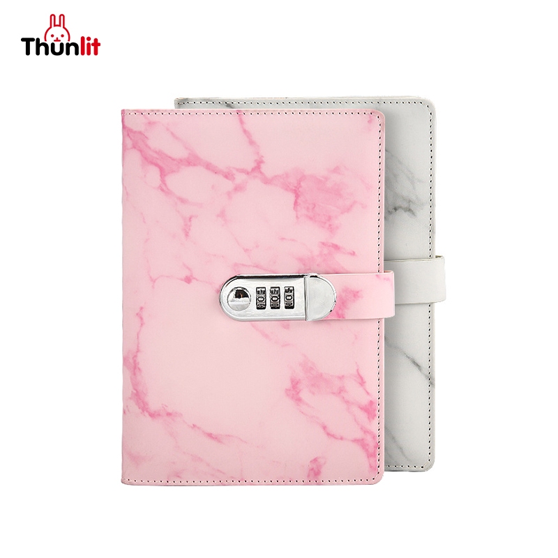 Thunlit Marbled PU Leather Knitted A5 Personal Diary With Lock (200 ...