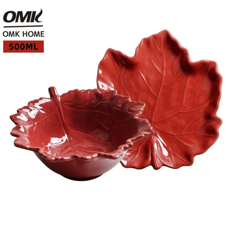 OMK Maple leaf shaped Ceramic plates and salad bowl 500ML | Shopee Malaysia
