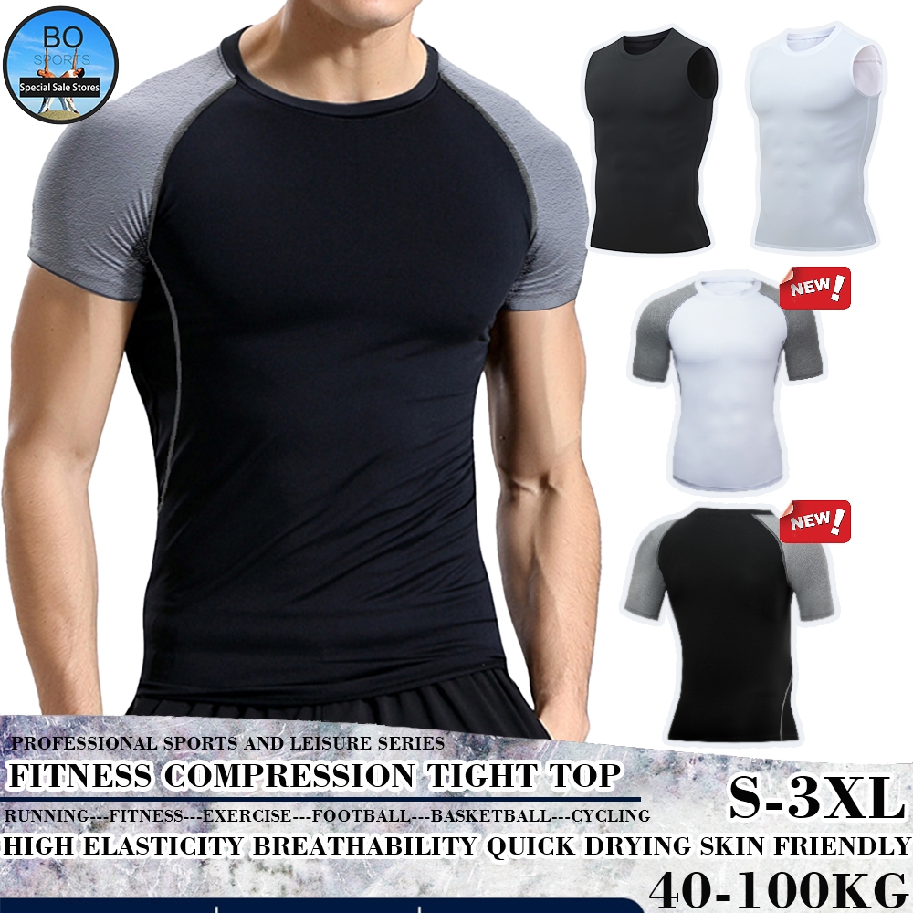 BOSPORT Men`s Compression T-Shirts Short Sleeve Top Sport Running ...