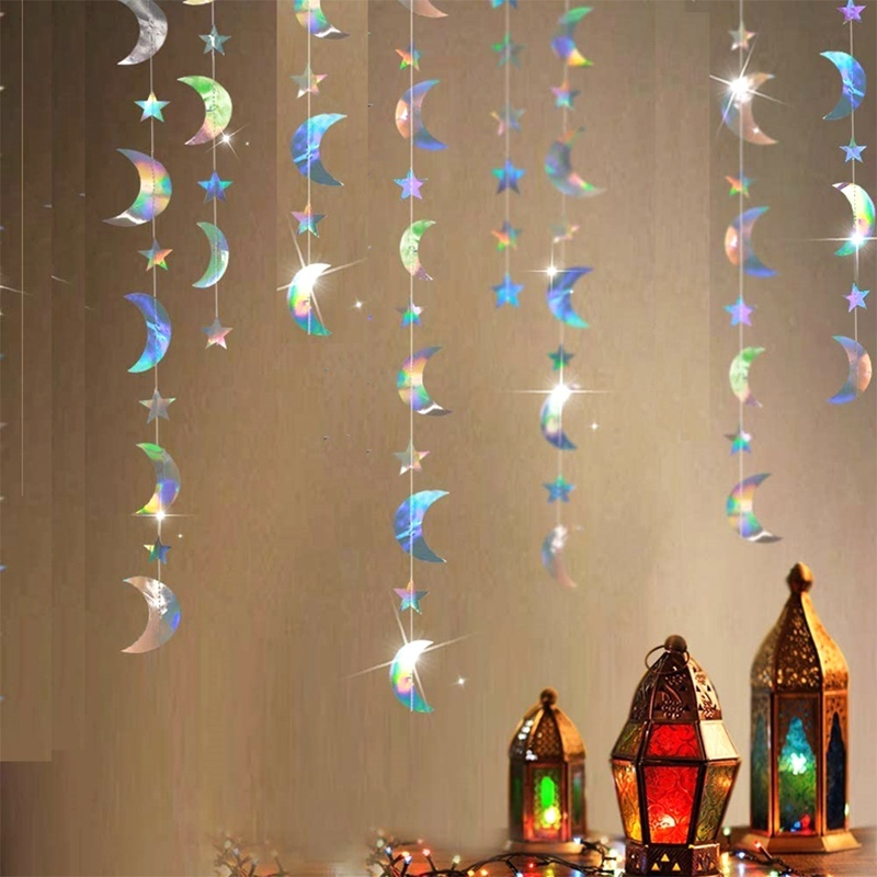 4M Ramadan Decorations Paper Iridescent Twinkle Star Moon String ...