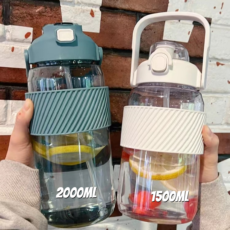 【Pretty】MY Ready Stock 1500ML/2000ml Water Bottle With Straw Sports Drinking Bottle Straight ...