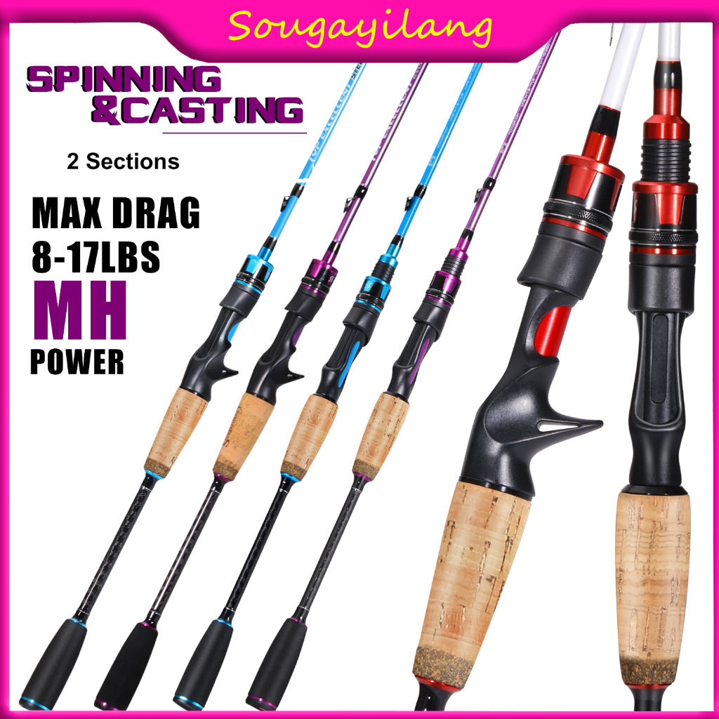 Sougayilang Spinning/Casting Fishing Rod MH Power Carbon 2 Sections For Fresahwater Fishing (8 ...