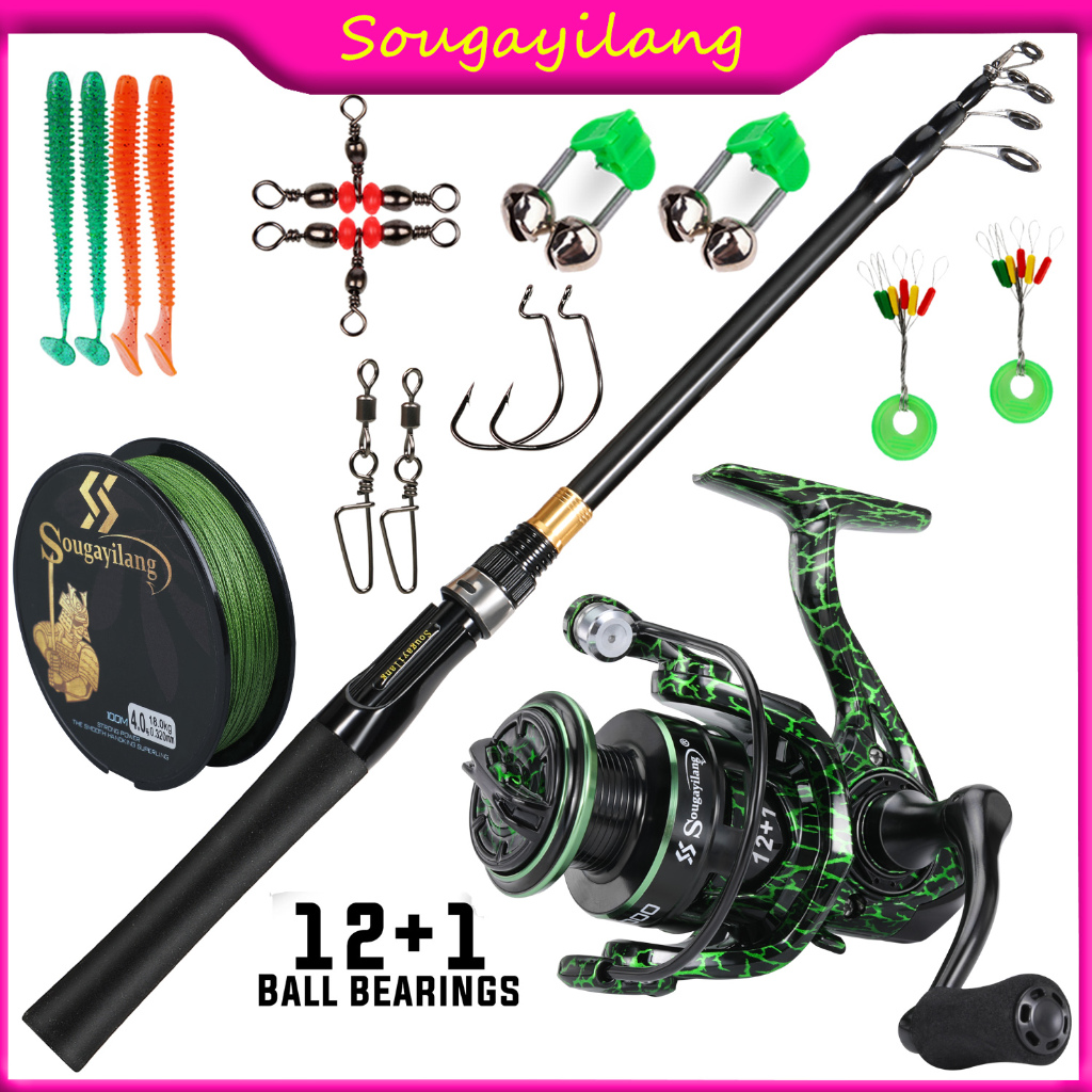 Sougayilang 12+1BB 2000 Spinning Reel Carbon Fiber Body Rod Full Set ...