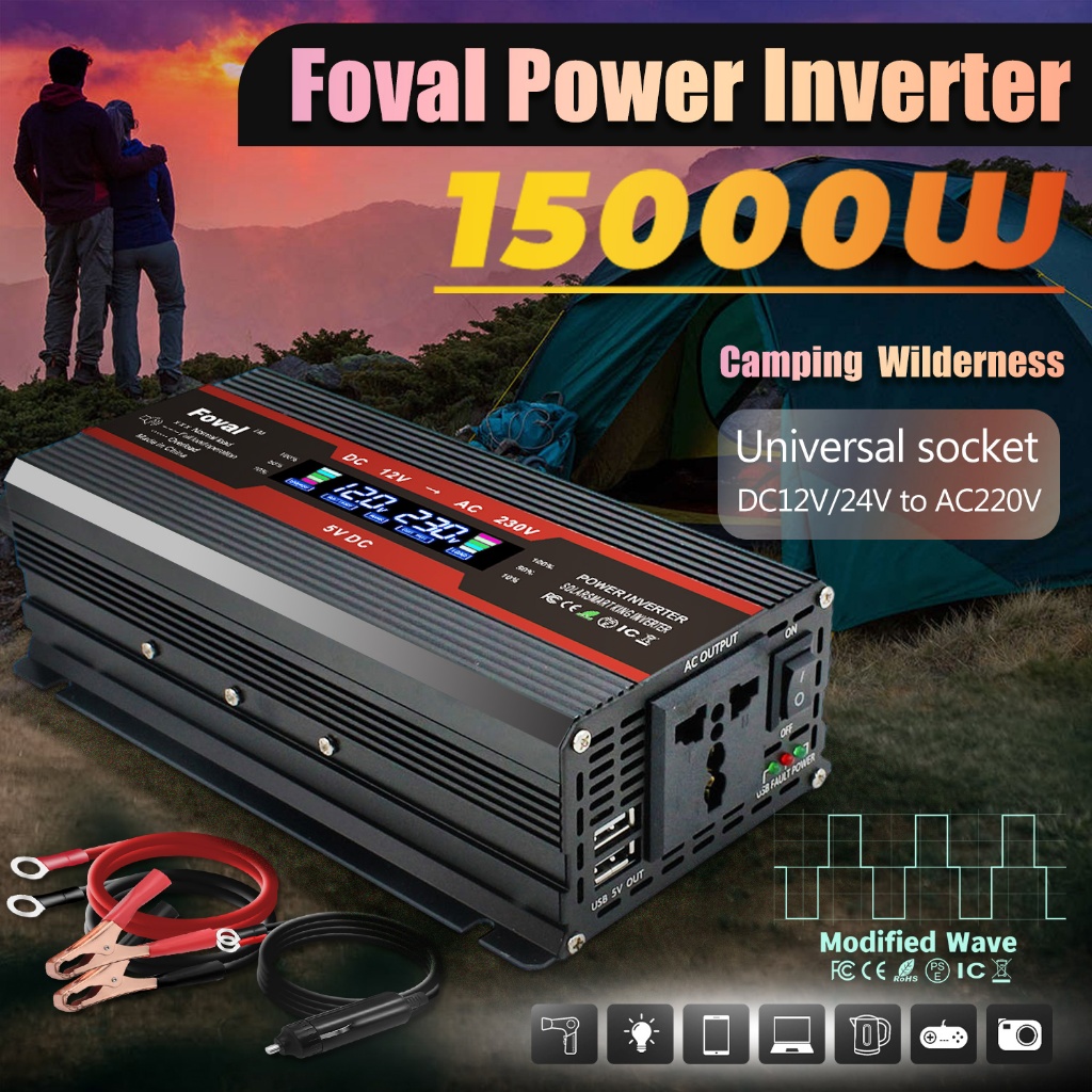 15000W Power Inverter DC 12V to AC 220V-240V with LCD 2USB 1Universal ...