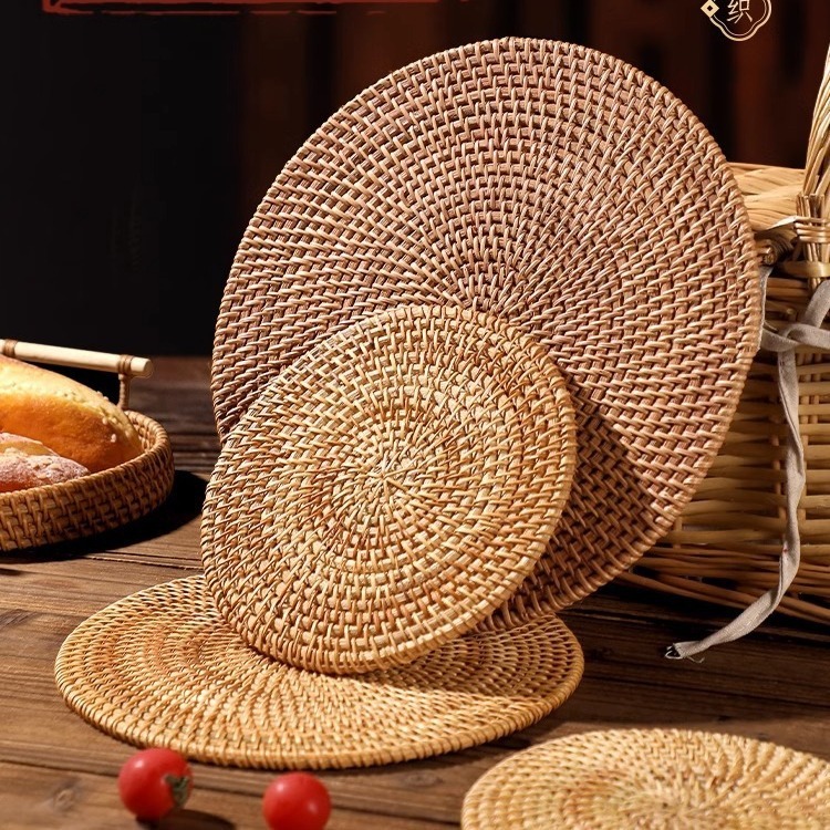 Rattan Woven Placemat Retro Heat Insulation Tea Coaster Round Table Mat ...