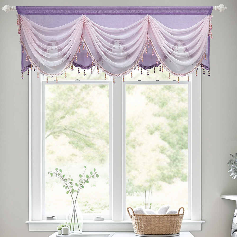 Solid Blue Purple Two Layers Crossed Sheer Swag Curtain Valance with ...