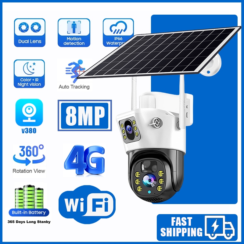 V380 Solar Camera 2 Camera Lens Wifi 4G Solar Camera IP CCTV Smart Home ...