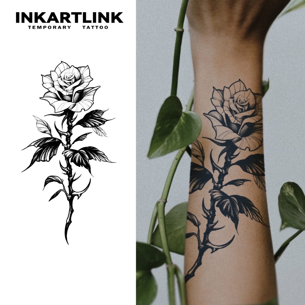 Rose temporary tattoo stickers, waterproof long-lasting magic tattoo ...