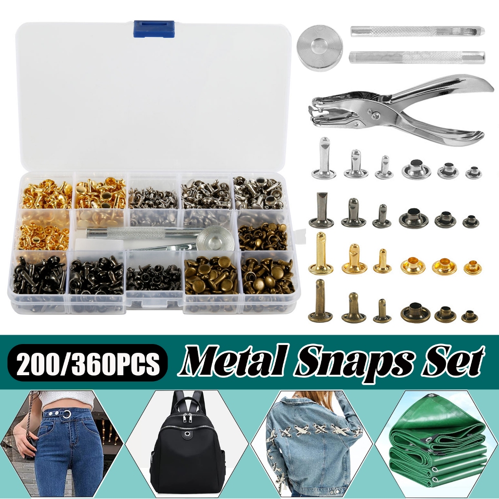 200/360pcs Metal Press Stud Snap Button Press Studs Popper Fastener For ...