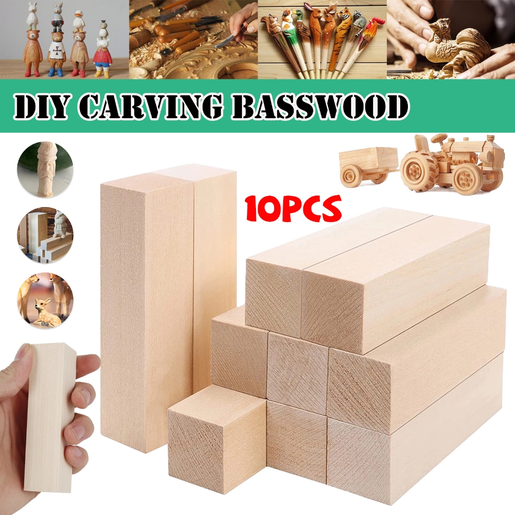 10Pcs Wood Block Basswood DIY Carving Block Natural Soft Wood Carving ...