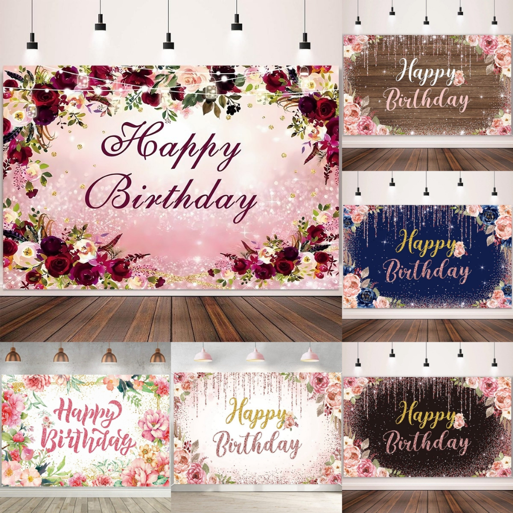 150*100cm Flower Birthday Backdrop Pink Banner Party Decorations ...