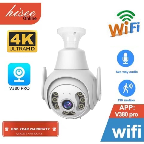 Hisee E27 4K HD 8MP Wifi Dome IP Camera LED & IR Night Vision Mini PTZ Auto Tracking 360 Degree ...