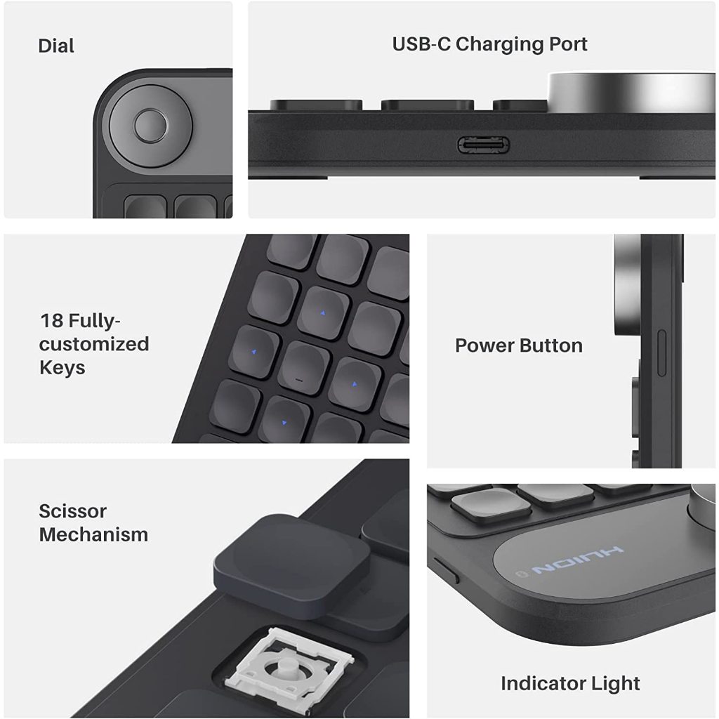 HUION Keydial Mini Bluetooth Programmable Keypad with Dial 5 Keys Anti ...