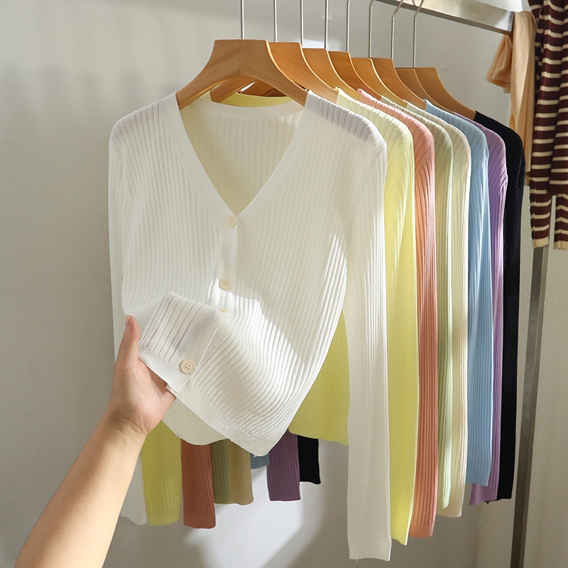 Cardigan Outer Knitwear Women Short Top Thin Slim-fit All-match Small ...