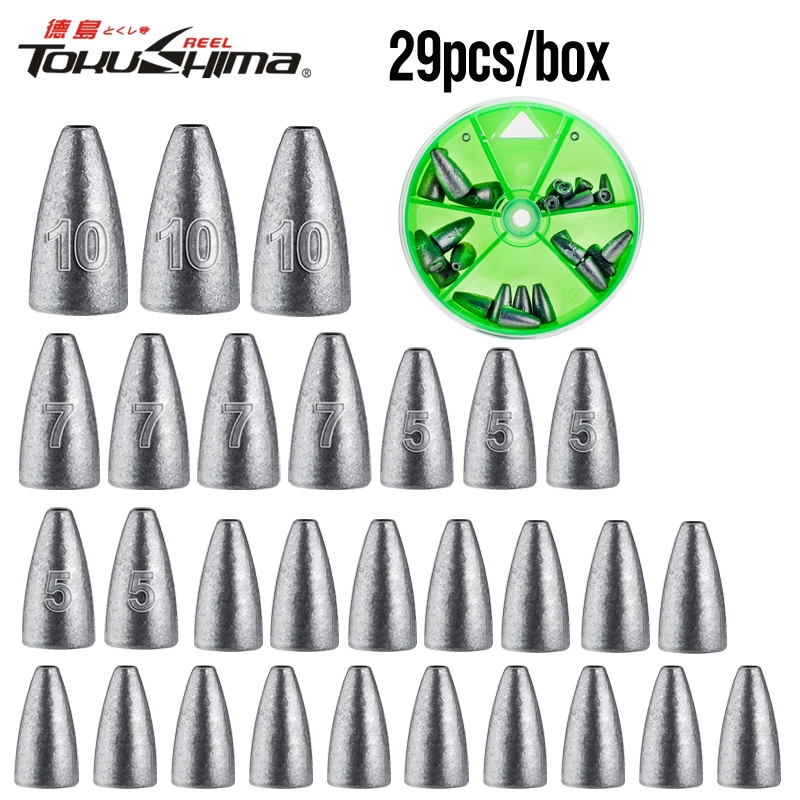 29PCS Lead Fishing Sinker Ikan Peralatan Memancing 1.8-10g Bullet Drop ...