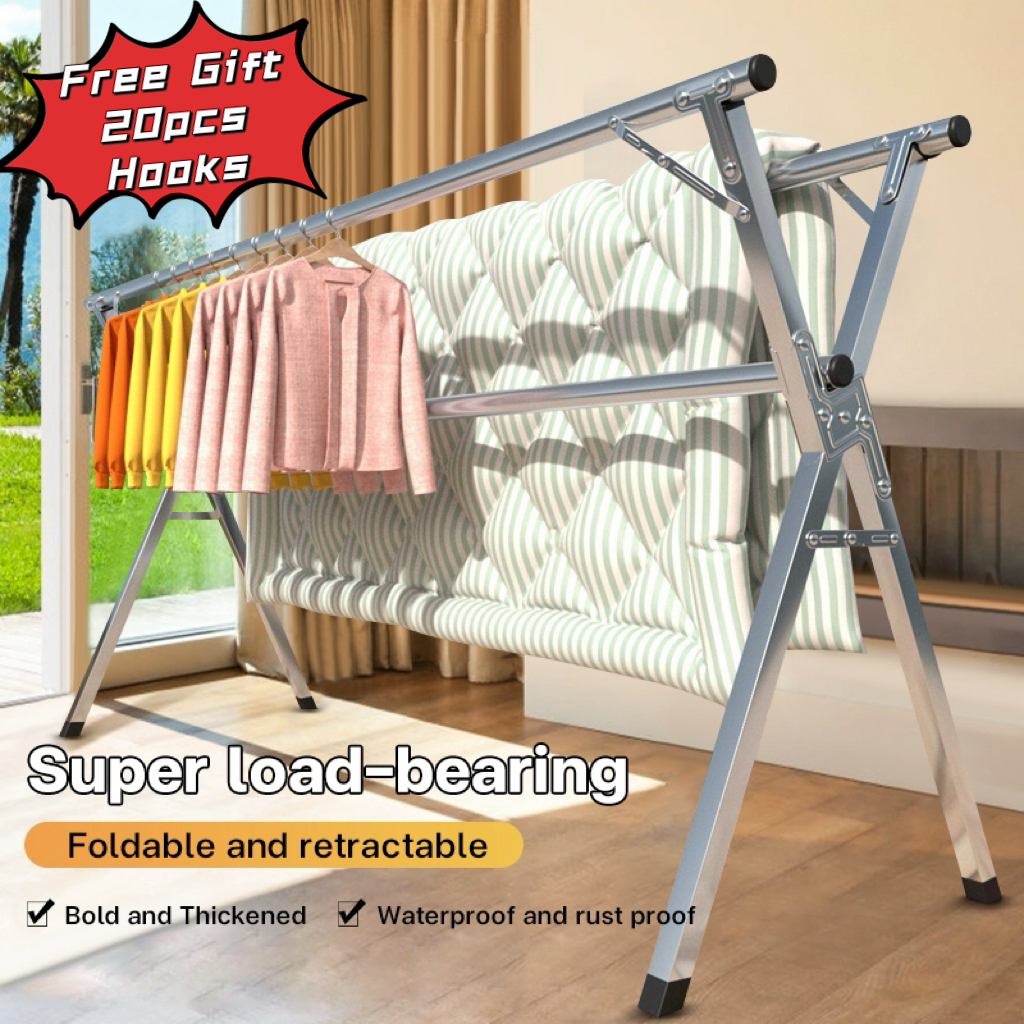 Foldable/Extendable Ampaian baju Stainless Steel 240cm double pole ...