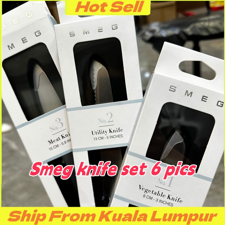 SMEG knife set stainless steel 6-piece Block set kitchen knife slicer ...