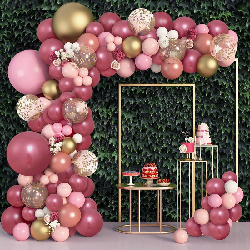 115pcs/set Burgundy Pink Balloons Set Wine Red Rose Gold Confetti Latex ...