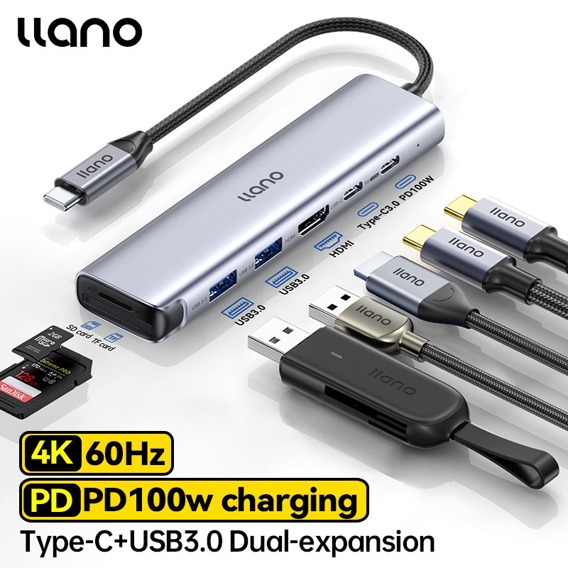 llano USB C Hub Multiport Adapter, 7 in 1 USB C Hub with 4K/60Hz HDMI 2 ...