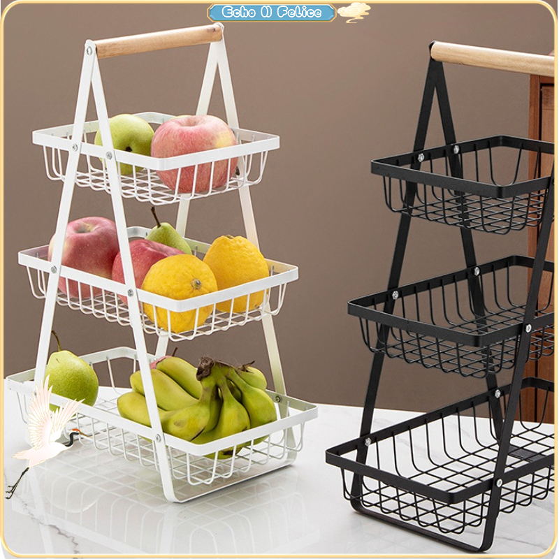 2 Tier Fruit and Vegetable Rack Kitchen Storage Basket Handheld ...