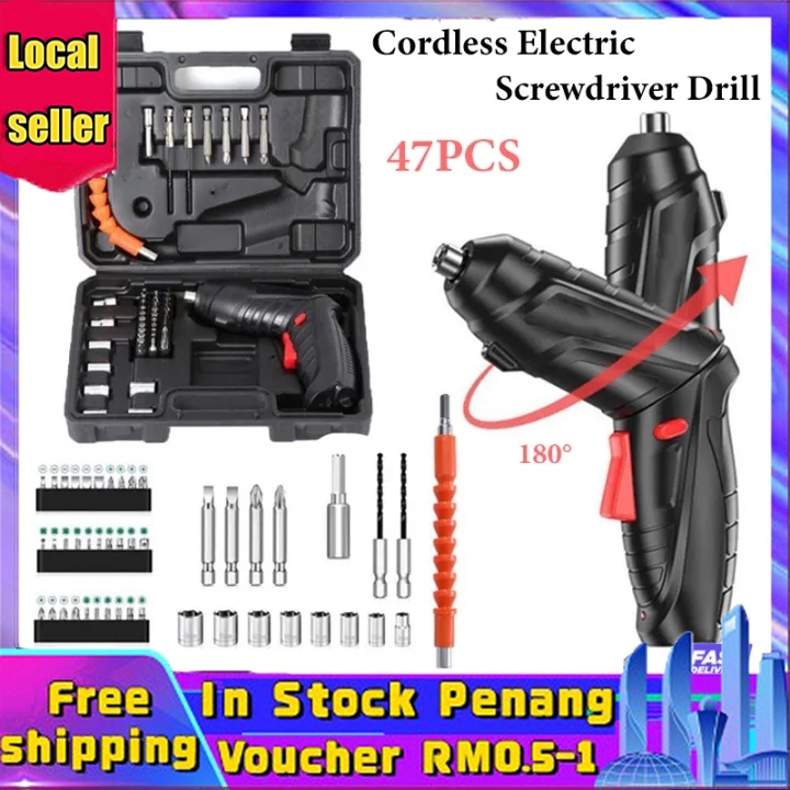 【Malaysia Spot Sale】47PCS Cordless Electric Screwdriver Drill 47 pcs 3 ...