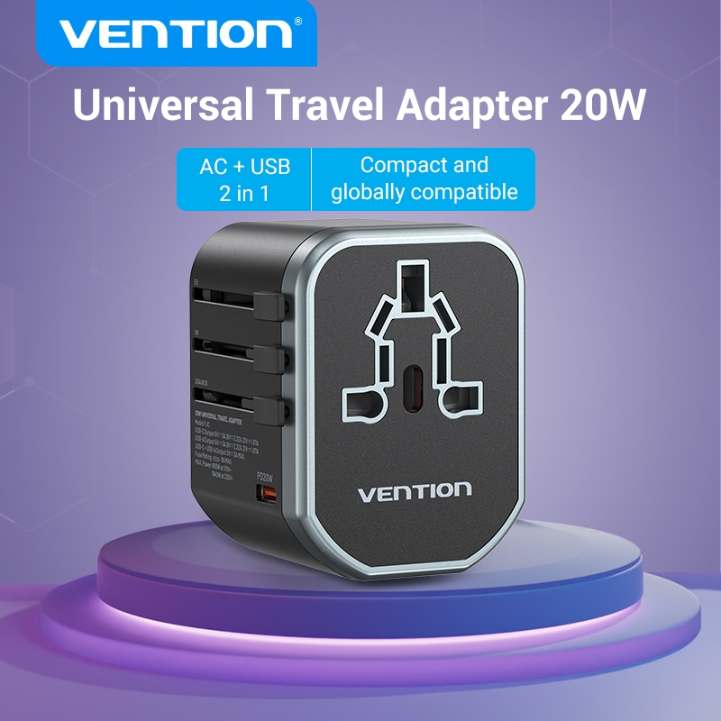 Vention Universal Travel Adapter PD 20W All in One Worldwide Travel ...