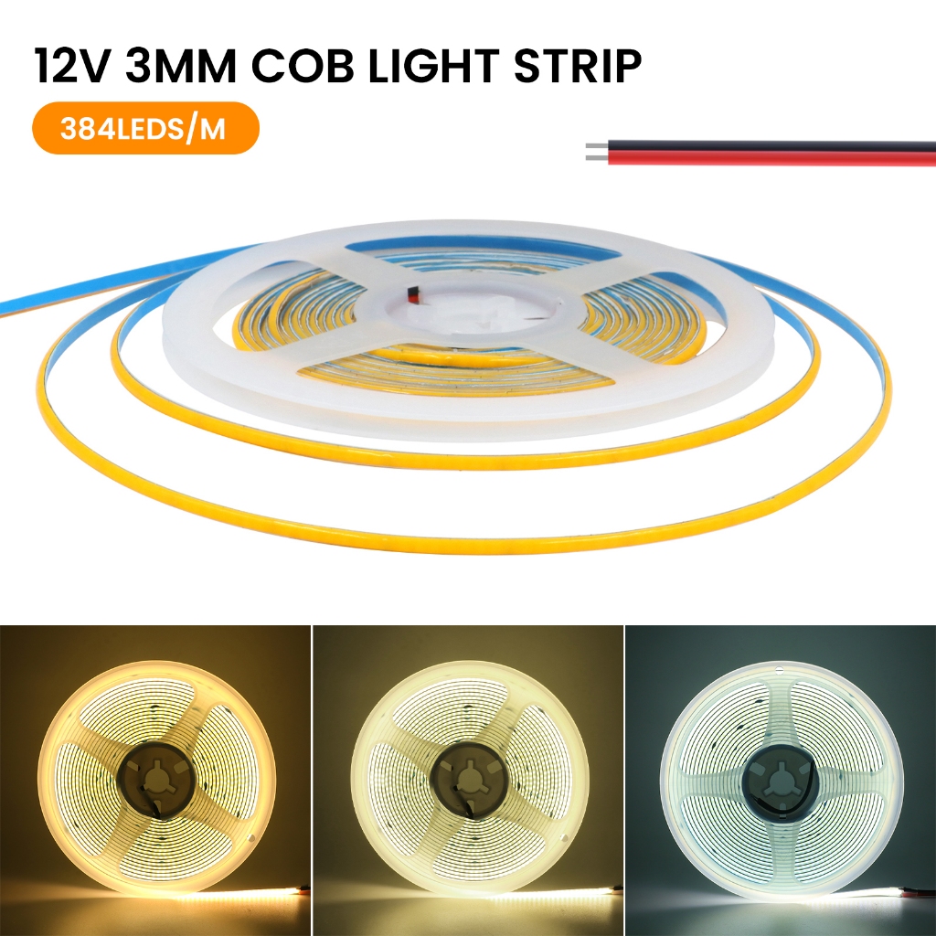 3mm Ultra Thin DC 12V COB LED Strip Lights for Home Decor Car DIY Warm ...