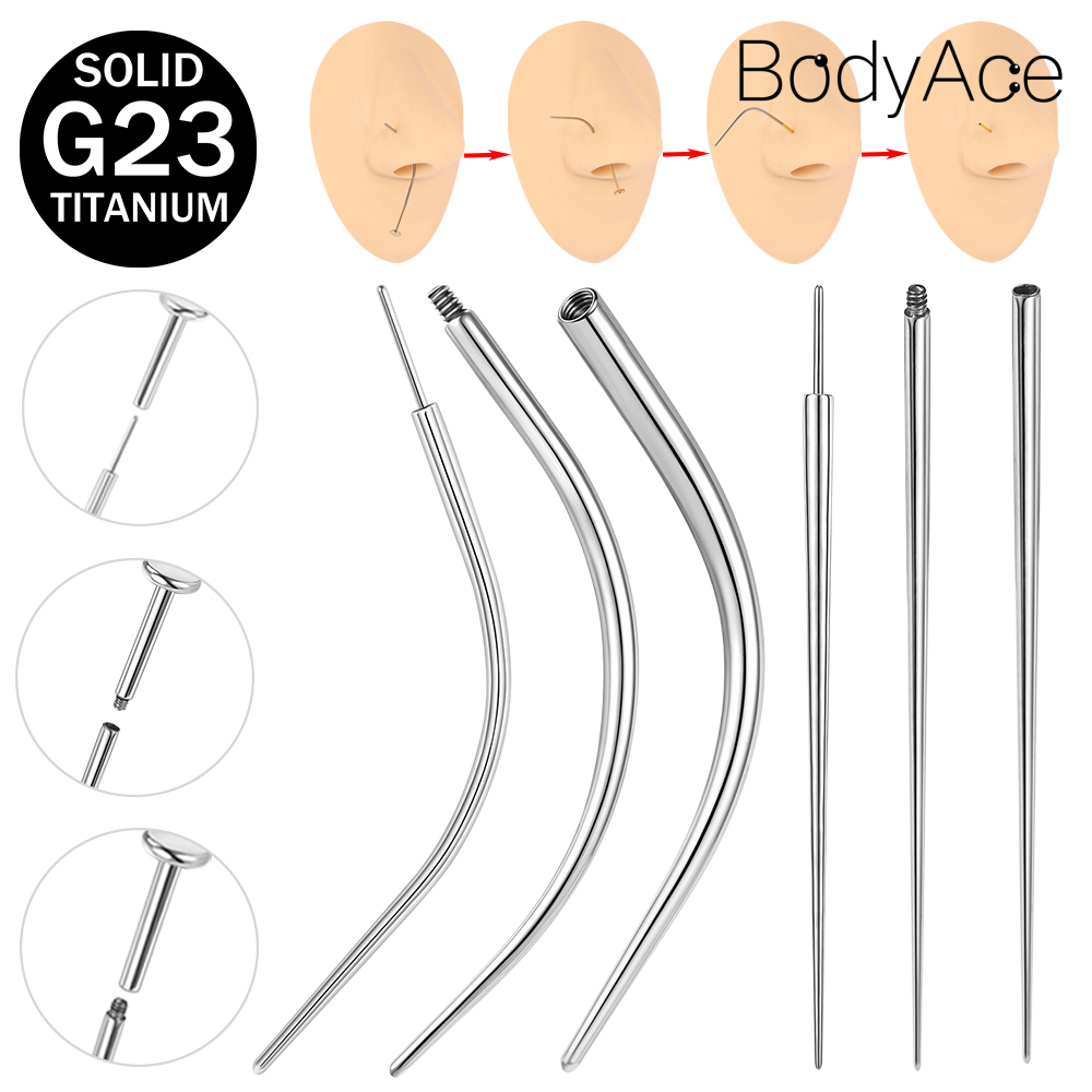 Bodyace 1 PC 14/16/18/20G Titanium Steel Piercing Tool Silver Titanium Insertion Pin Taper For ...