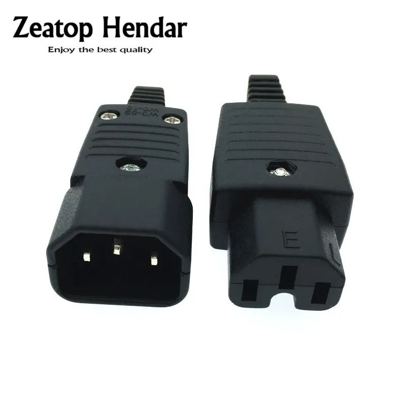 10Pcs Brass 3Pin AC Power Female & Male Plug IEC 10A 250V Straight Cable Socket Rewireable C13 ...