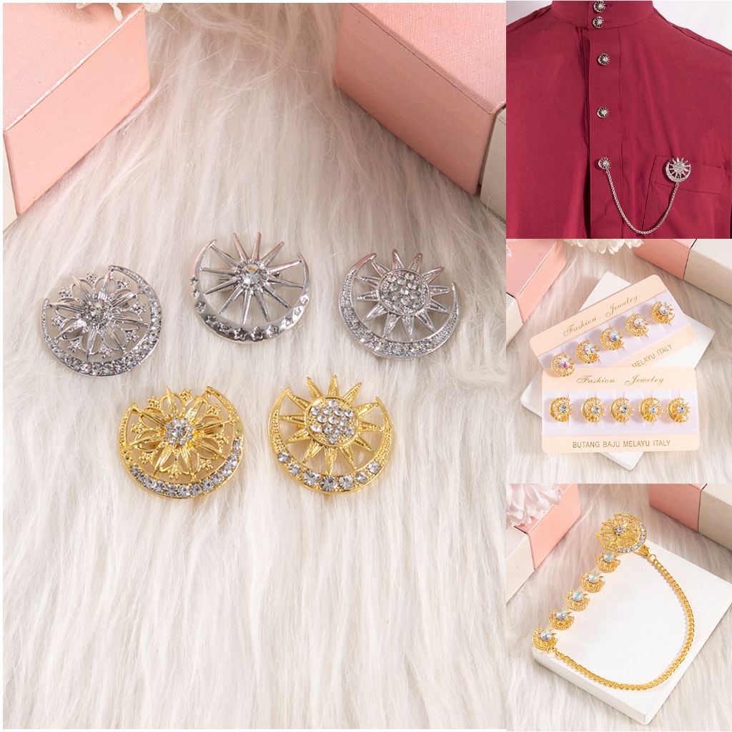 New Muslim brooch 1 set Fashion Butang Baju Melayu Keris Bulan Bintang ...