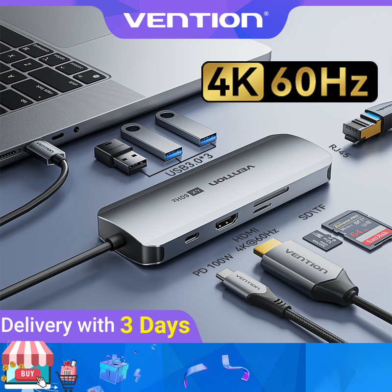 Vention USB C Hub 9 in 1 USB Type C Converter with 4K 60Hz HDMI VGA 3 ...