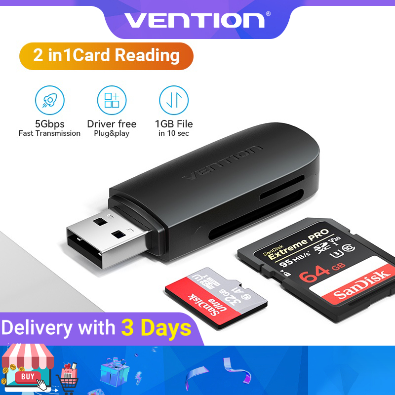 Vention SD Card Reader USB 3.0 Fast Transmission 2-in-1 512GB SD+TF ...