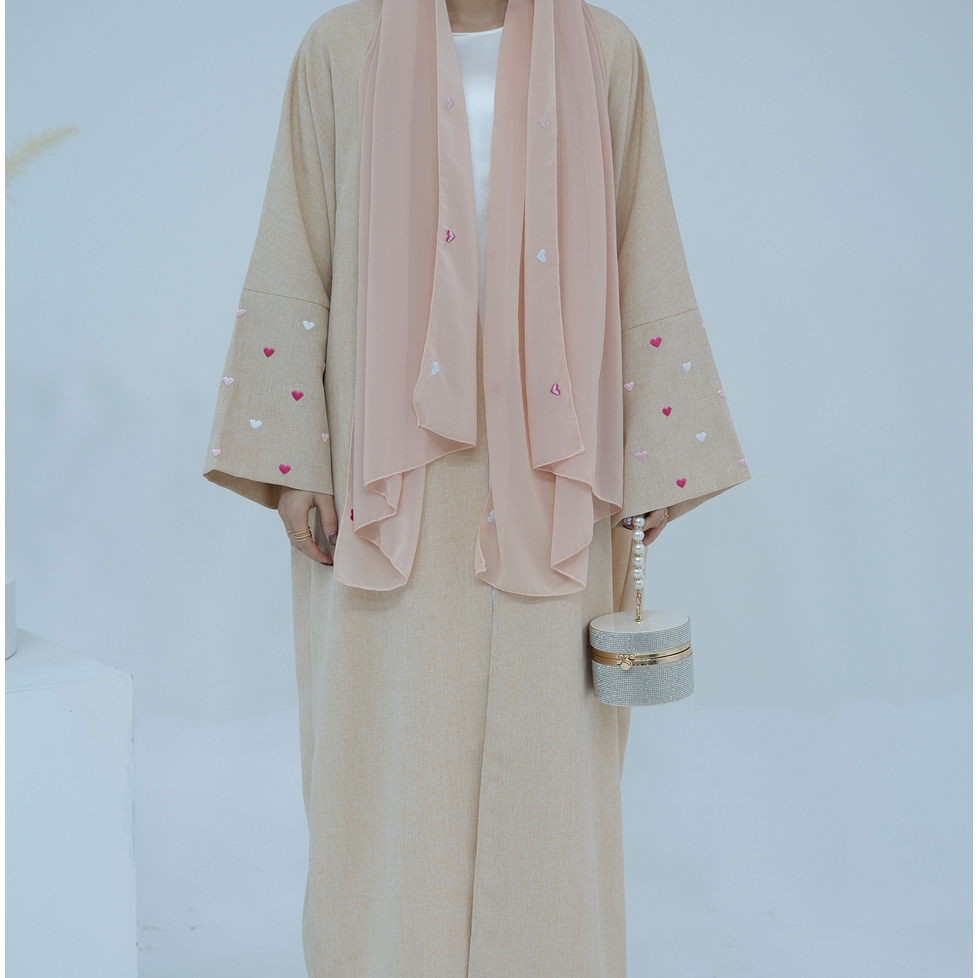 Ramadan Dubai Cardigan Abaya love embroidery maxi dress Islam Arab robe ...