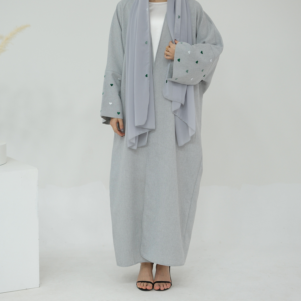 Ramadan Dubai Cardigan Abaya love embroidery maxi dress Islam Arab robe ...