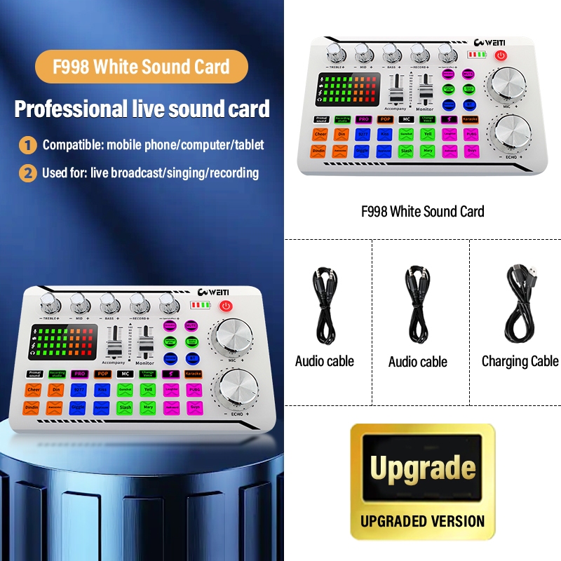 NEW F998 Sound Card With Microphone Sound Mixer Kad bunyi Audio Mixing Console for Singing Live ...