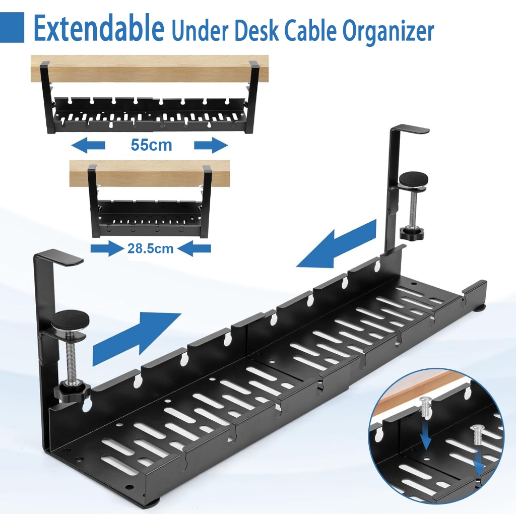 Extendable Under Desk Cable Management Wire Organizer Tray Table PC ...