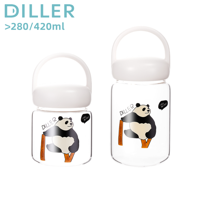 Diller Glass Bottle with Handle Borosilicate Glass Panda Juice Cup 280/420ml 399MLH589 | Shopee ...