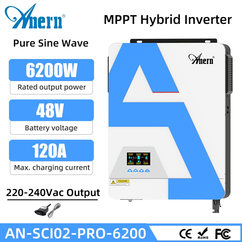 Anern 6.2KW 8.2KW MPPT Hybrid Inverter off grid Inverter 48V Pure SIne Wave Inverter with 120A ...
