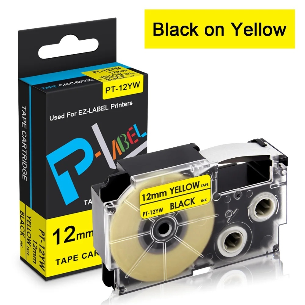 Comaptible Casio Label It Tape XR-12YW XR12YW 12mm 1/2'' Black on ...