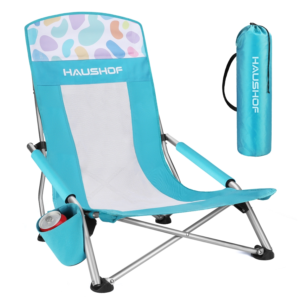 HAUSHOF High Back Beach Chair Mesh Back Folding Chair Lightweight Low ...
